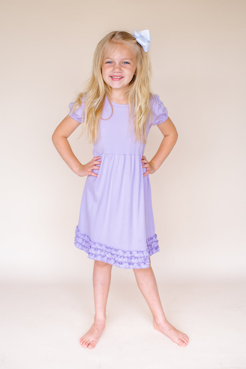 Girl's Short Sleeve Ruffle Empire Waist Dress - ARB Blanks