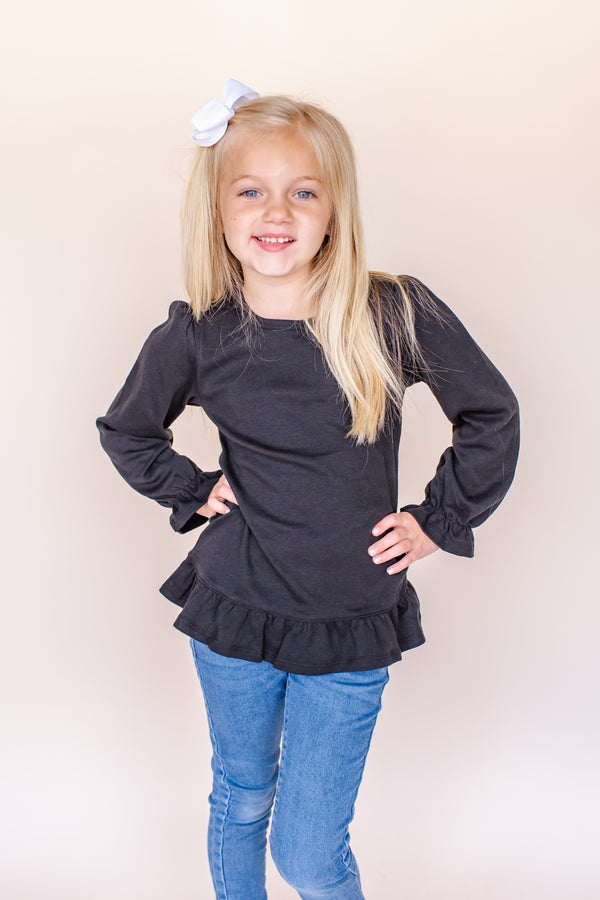 Girl's Long Sleeve Ruffle Shirt - ARB Blanks