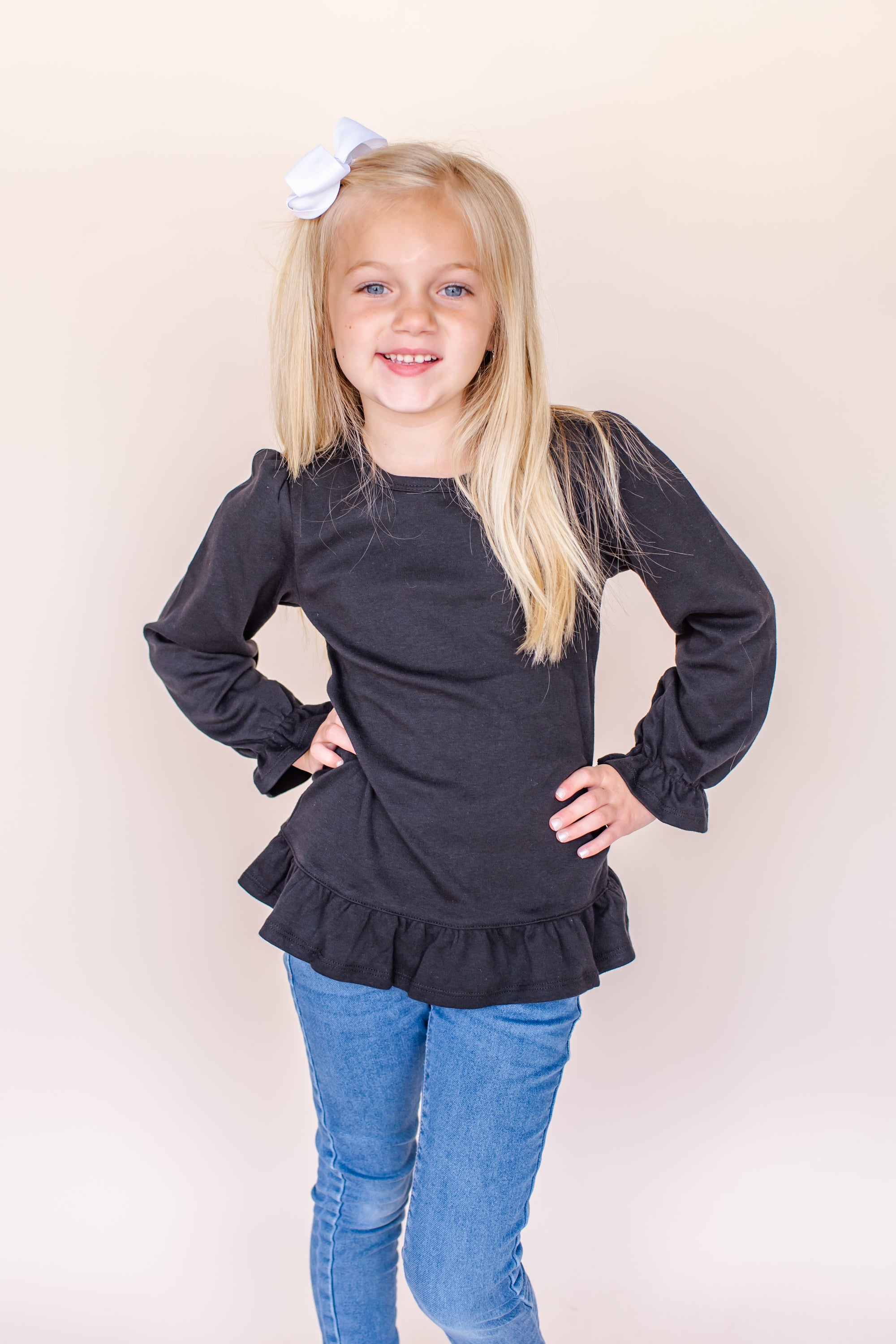 Girl's Long Sleeve Ruffle Shirt (Youth) - ARB Blanks