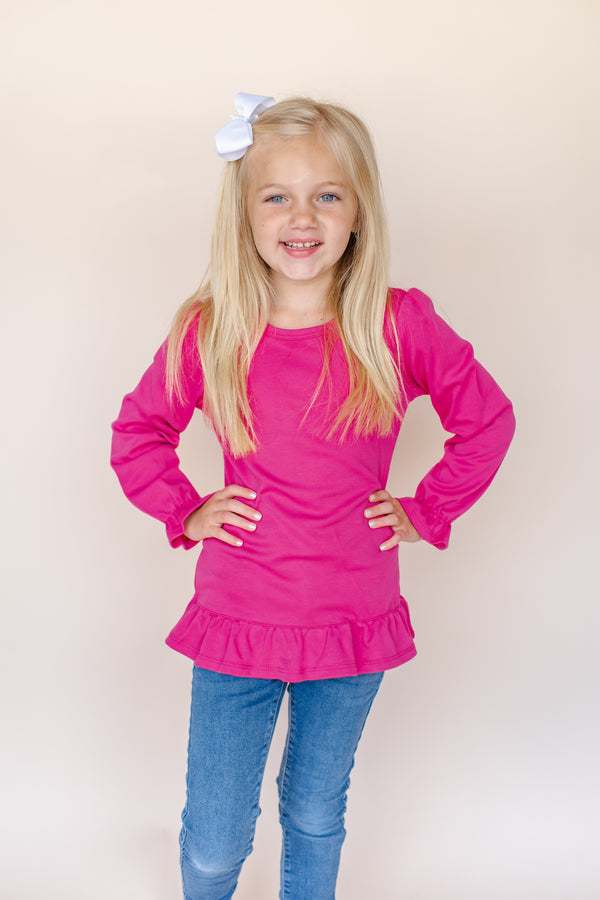 Girl's Long Sleeve Ruffle Shirt - ARB Blanks