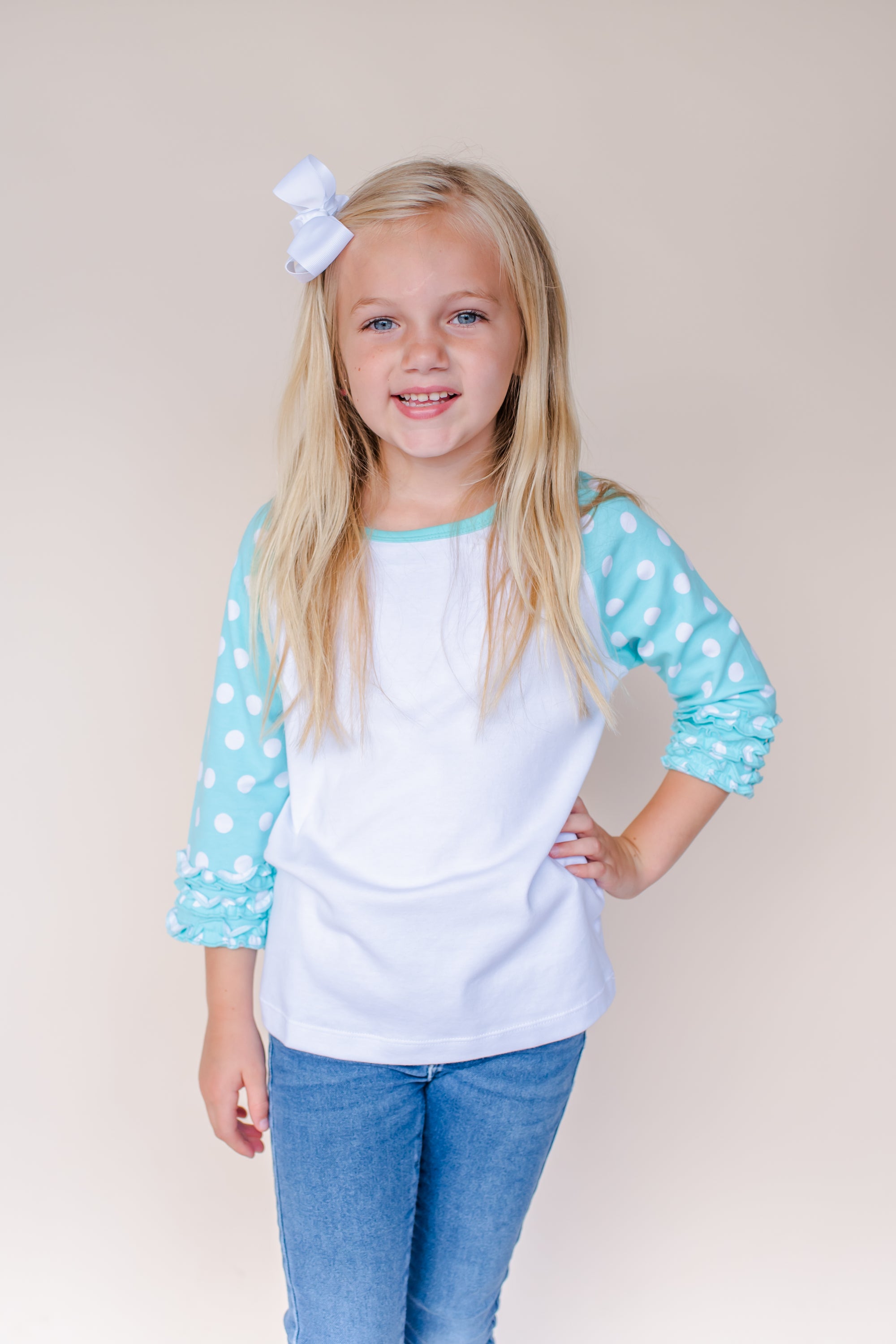 Girl's Polka Dot Triple Ruffle Raglans - ARB Blanks
