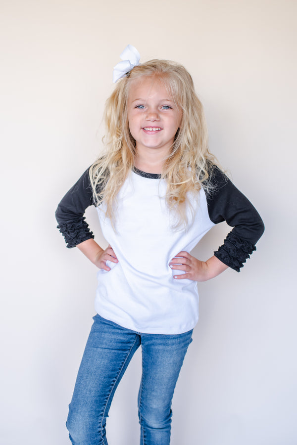 Girl's Solid Triple Ruffle Raglan - ARB Blanks