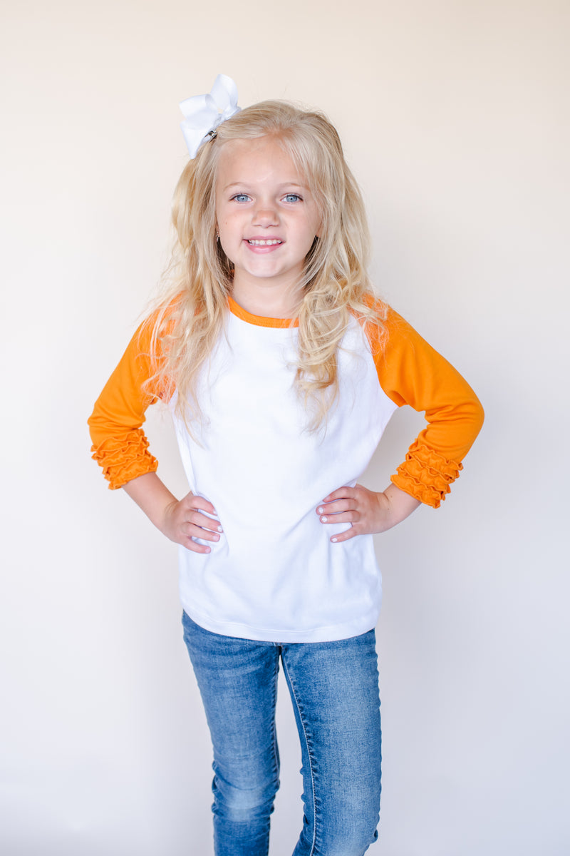 Girl's Solid Triple Ruffle Raglan - ARB Blanks
