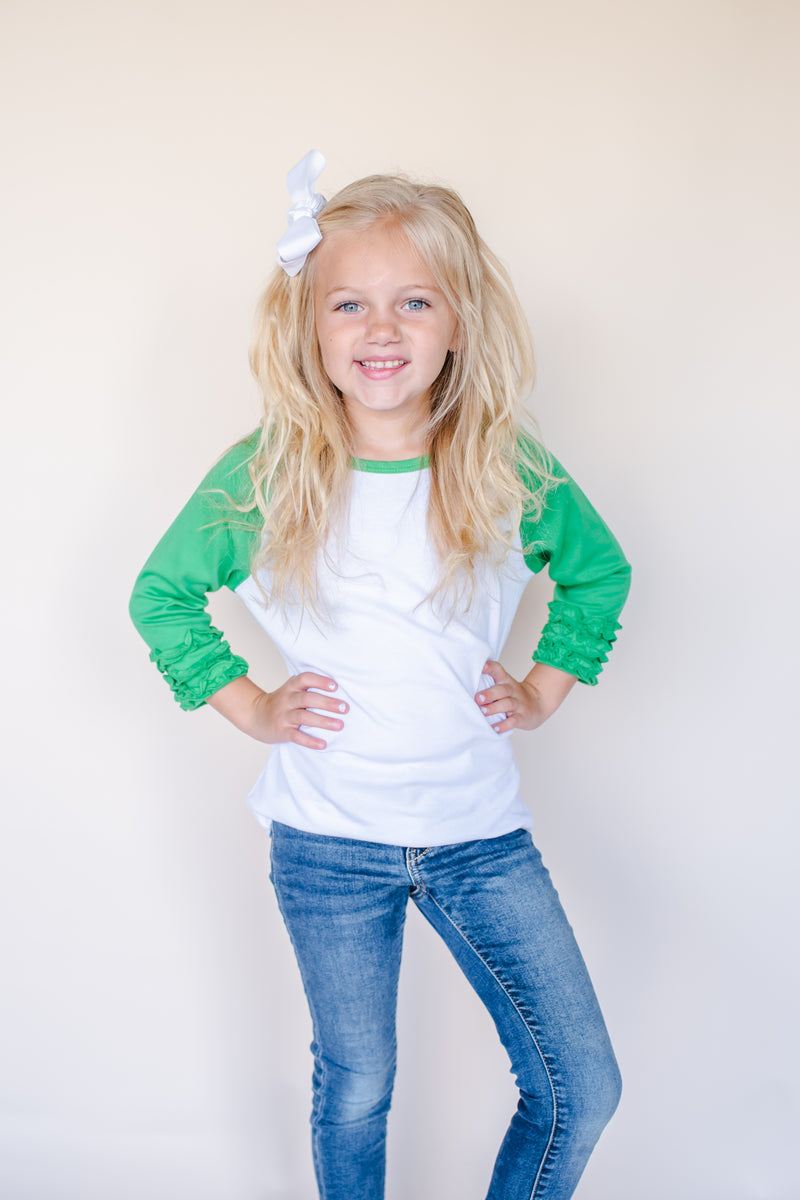 Girl's Solid Triple Ruffle Raglan - ARB Blanks