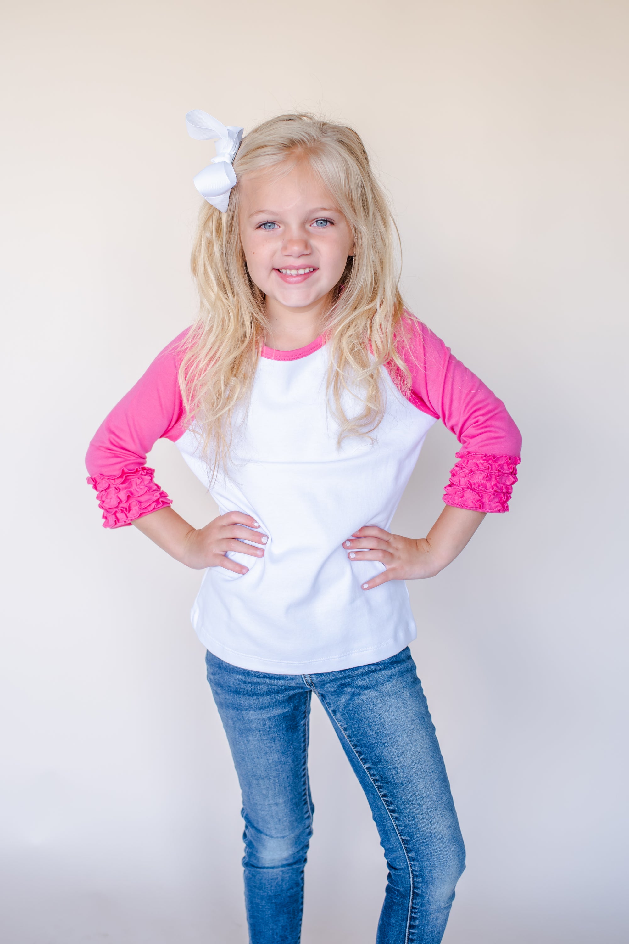 Girl's Solid Triple Ruffle Raglan - ARB Blanks