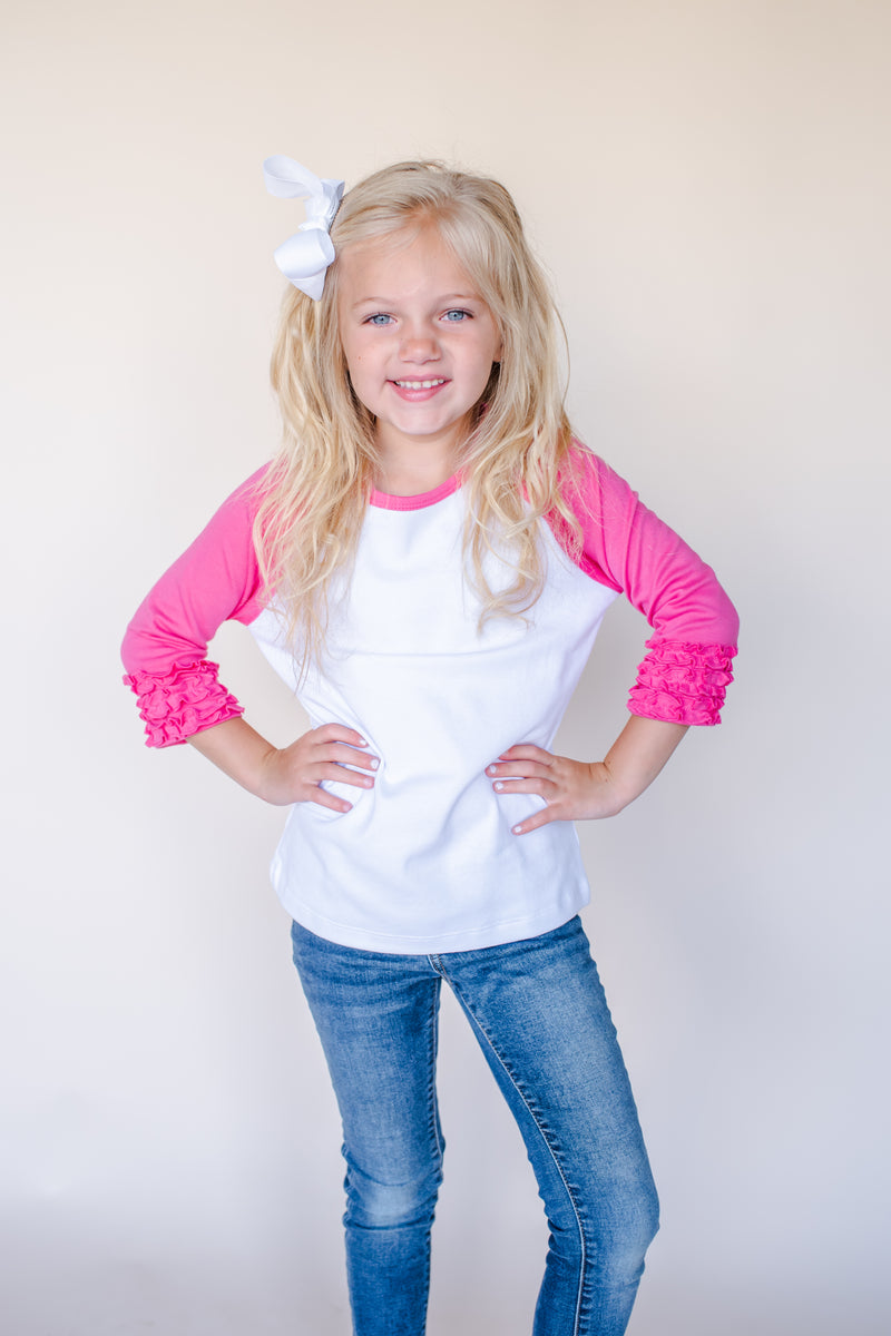 Girl's Solid Triple Ruffle Raglan - ARB Blanks
