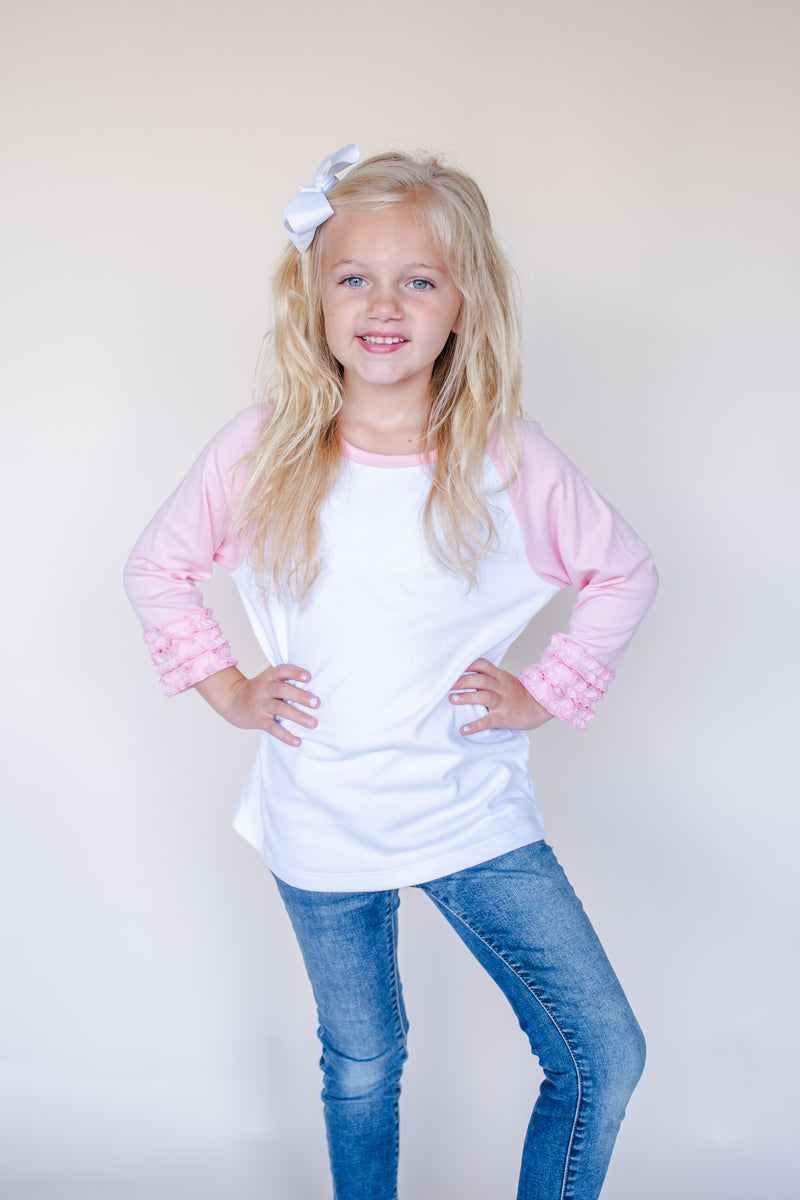 Girl's Solid Triple Ruffle Raglan - ARB Blanks