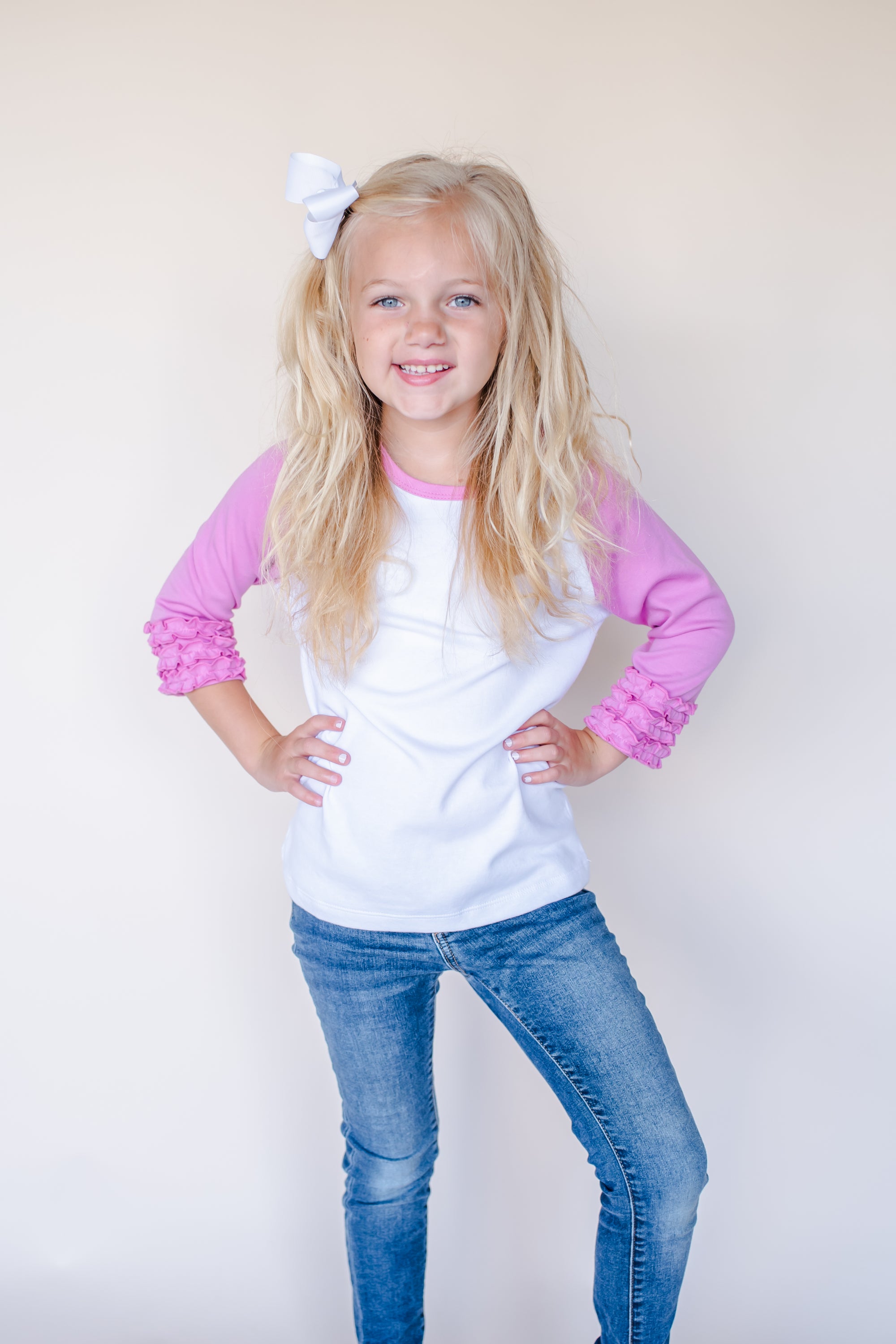 Girl's Solid Triple Ruffle Raglan - ARB Blanks