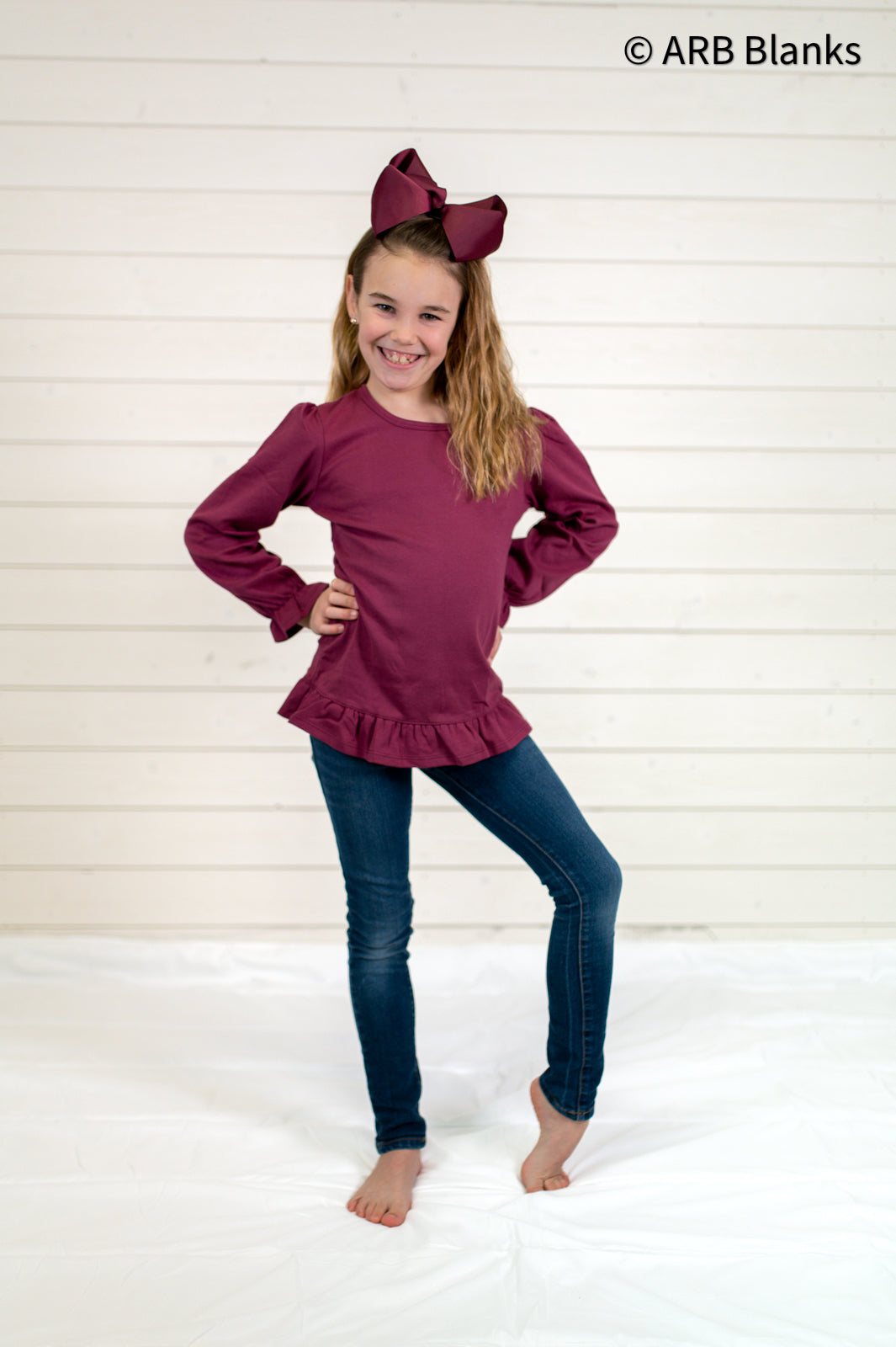 Girl's Long Sleeve Ruffle Shirt (Youth) - ARB Blanks