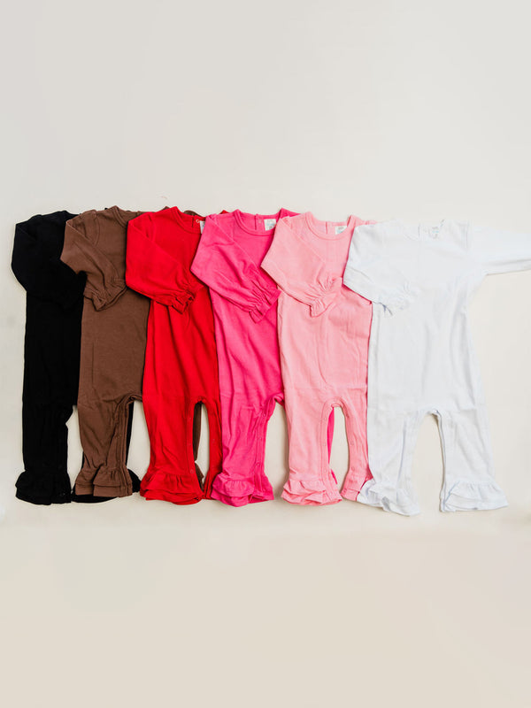 Girl's Long Sleeve Ruffle Romper - ARB Blanks