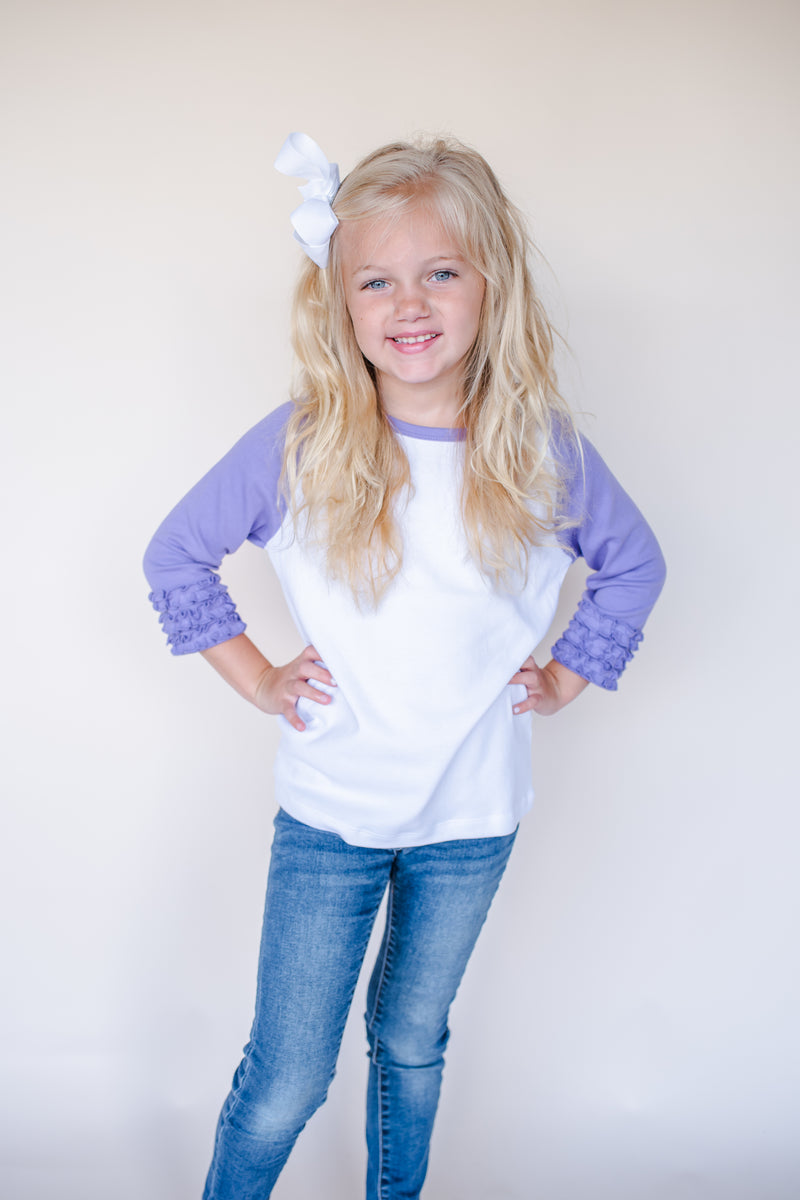 Girl's Solid Triple Ruffle Raglans - ARB Blanks